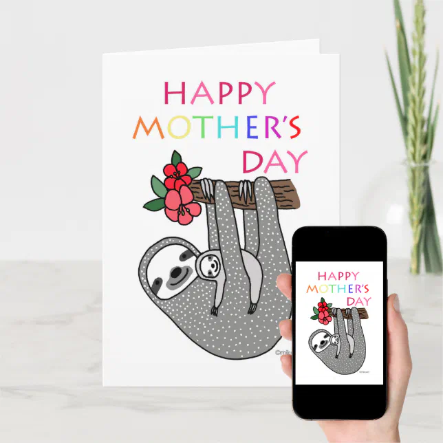 Cute Sloth Mom Baby Happy Mother's Day Rainbow Card | Zazzle