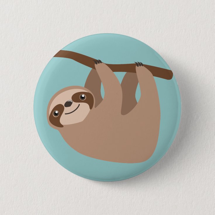 Cute Sloth on a Branch Button | Zazzle