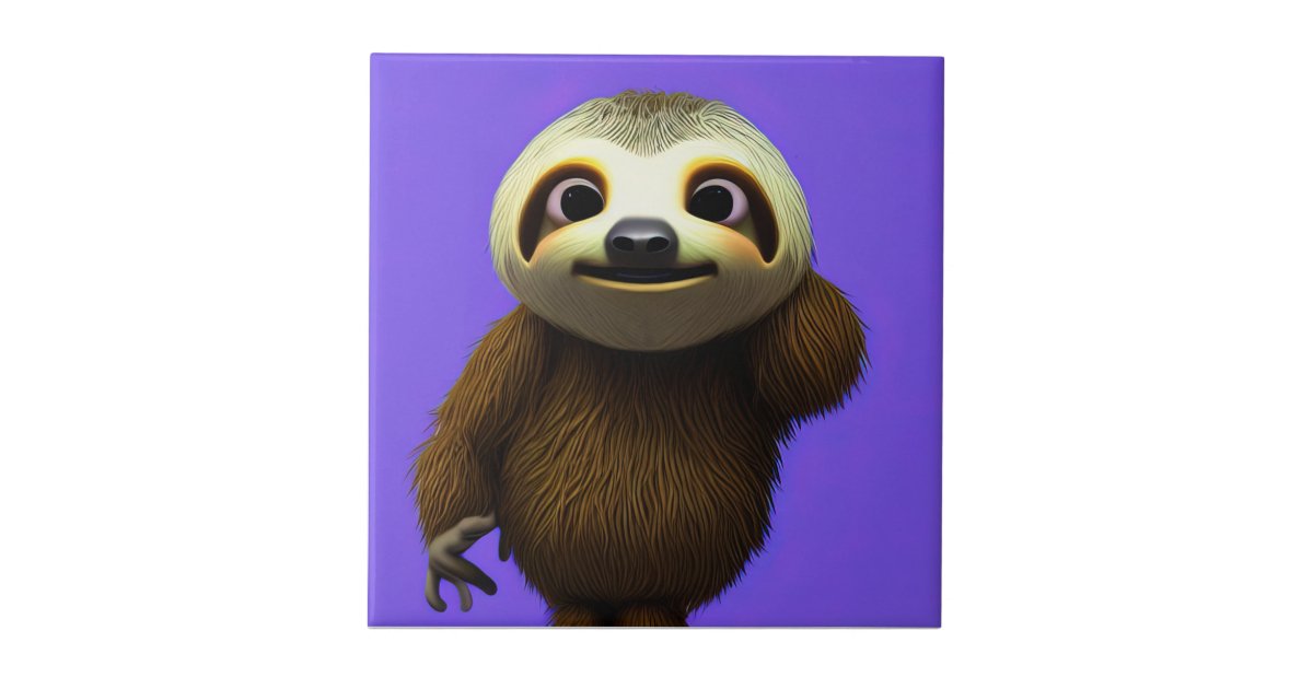 Cute sloth on a purple background illustration ceramic tile | Zazzle