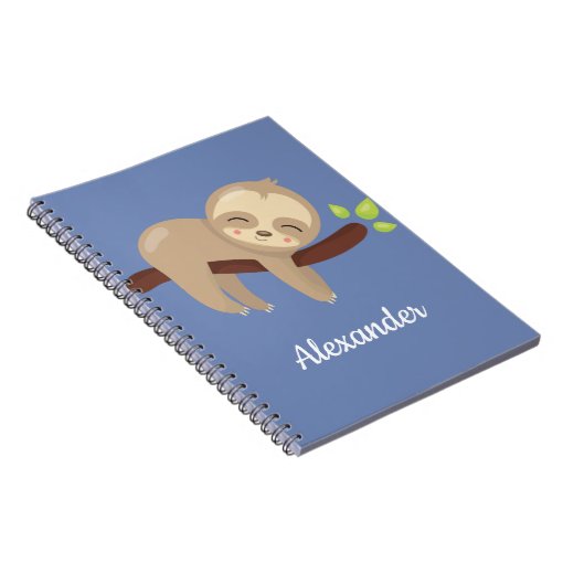 Cute Sloth On Tree on Blue Notebook | Zazzle
