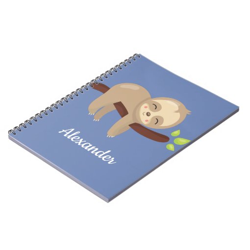 Cute Sloth On Tree on Blue Notebook | Zazzle
