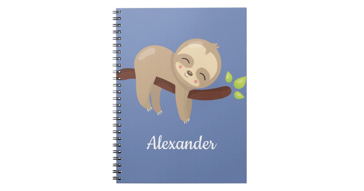 Cute Sloth On Tree on Blue Notebook | Zazzle