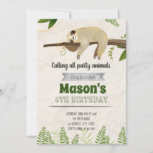 Cute sloth party invitation | Zazzle