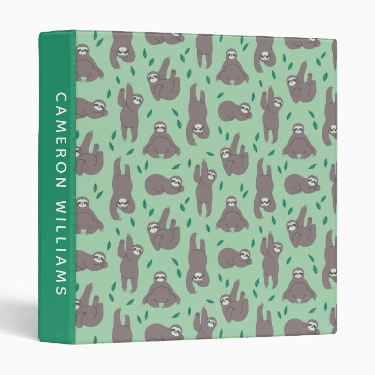 Cute Sloth Pattern | Add Your Name 3 Ring Binder | Zazzle