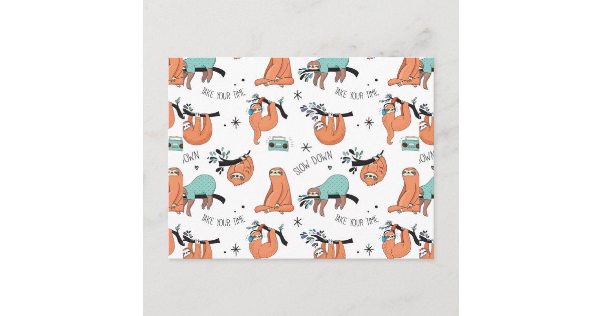 Cute Sloth Pattern Postcard | Zazzle