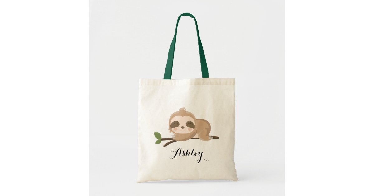 Cute Sloth Personalized girl Tote Bag | Zazzle