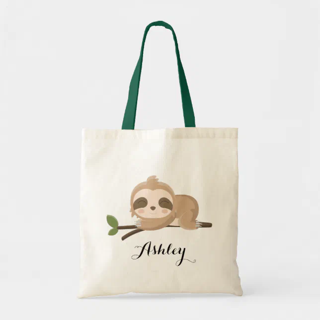 Cute Sloth Personalized girl Tote Bag | Zazzle