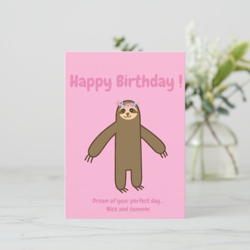 Cute sloth pink happy birthday card | Zazzle
