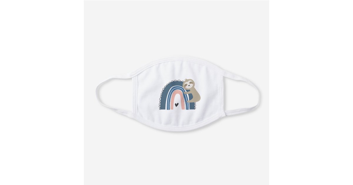 Cute Sloth Rainbow White Cotton Face Mask | Zazzle