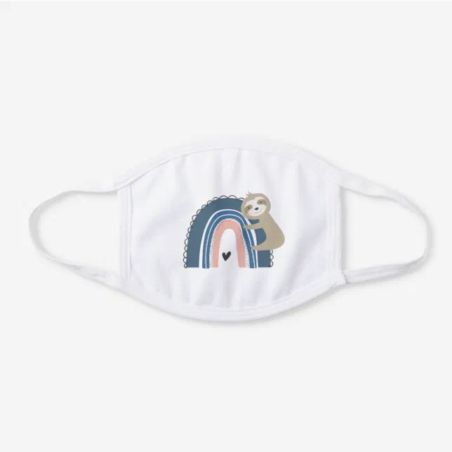 Cute Sloth Rainbow White Cotton Face Mask | Zazzle