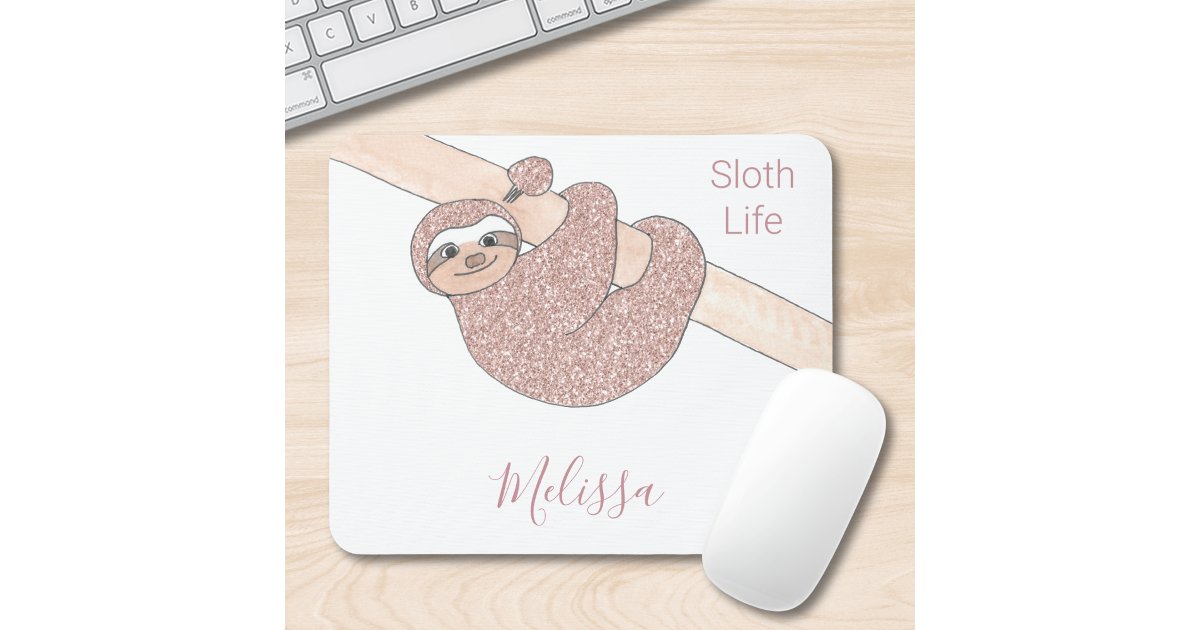 Cute Sloth Rose Gold Glitter Custom Mouse Pad | Zazzle