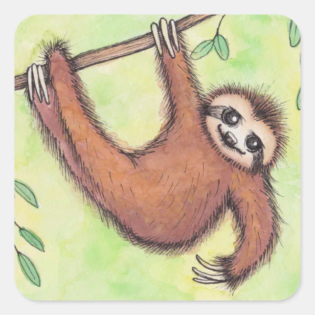 Cute Sloth Square Sticker | Zazzle