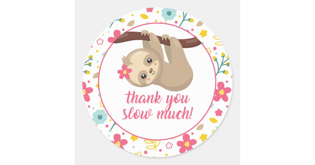 Cute Sloth Thank You Favor Stickers Spring Flowers | Zazzle
