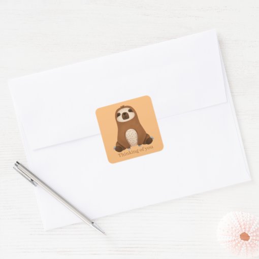 cute sloth thinking of you square sticker | Zazzle