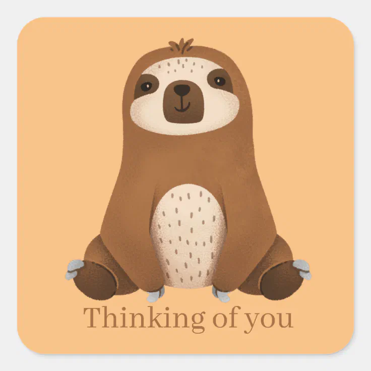 cute sloth thinking of you square sticker | Zazzle