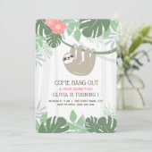Cute Sloth Tropical Palm Leaves Birthday Invitation | Zazzle