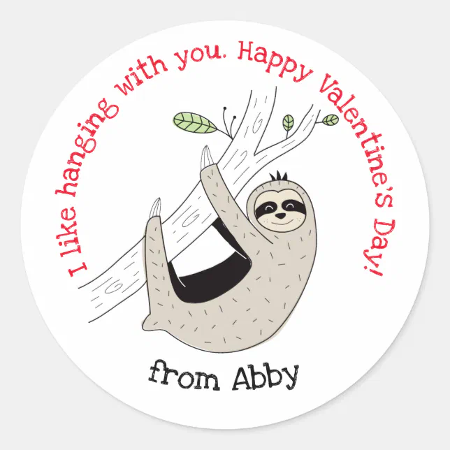 Cute Sloth Valentine Sticker | Zazzle