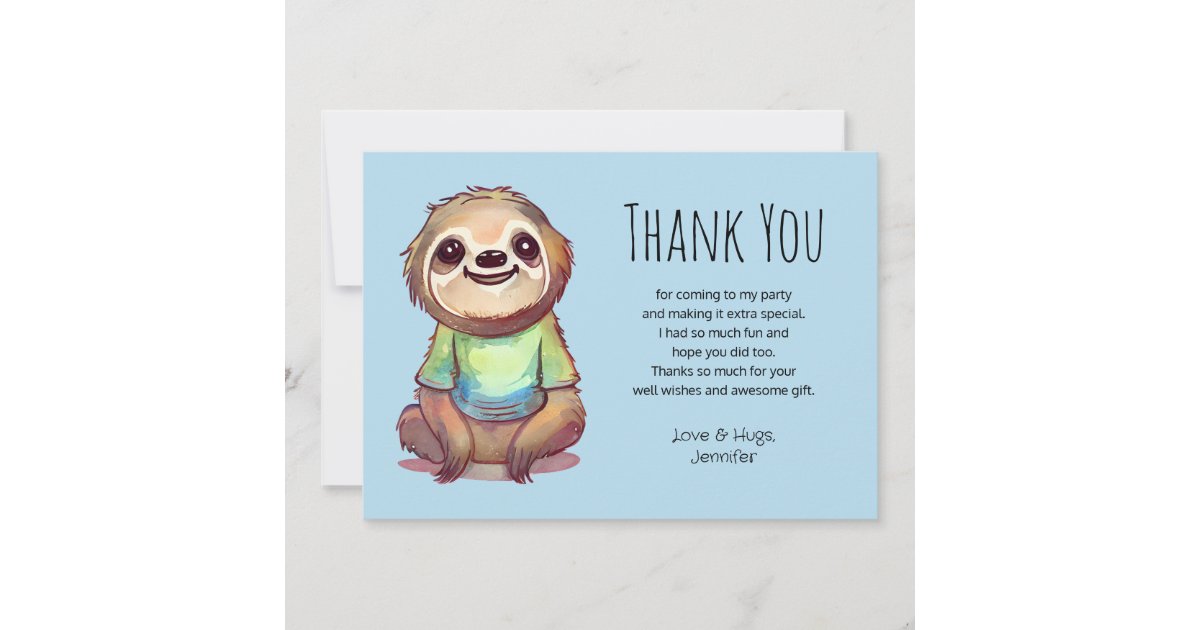 Cute Sloth Wearing a Shirt Thank You Card | Zazzle