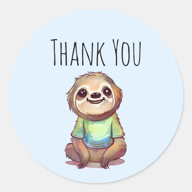 Cute Sloth Wearing a Shirt Thank You Classic Round Sticker | Zazzle