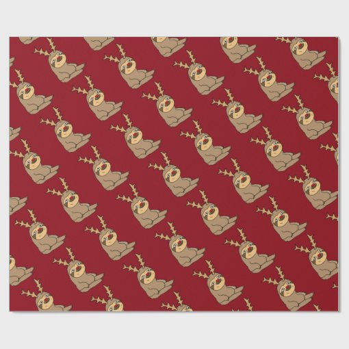 Cute Sloth with Reindeer Antlers Christmas Art Wrapping Paper | Zazzle