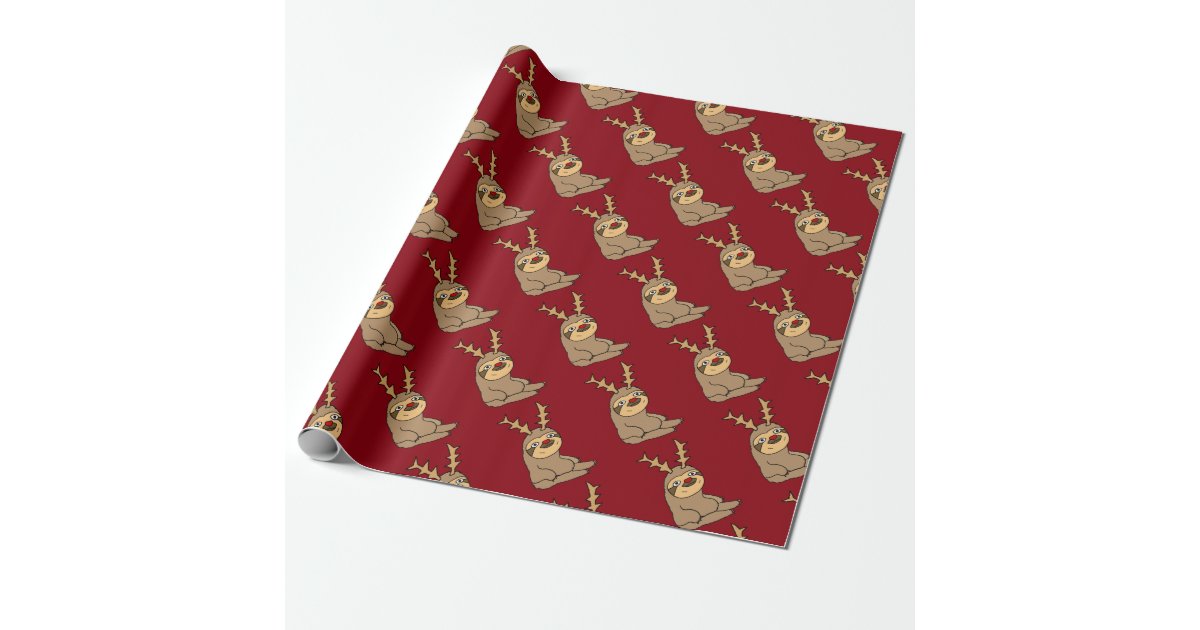 Cute Sloth with Reindeer Antlers Christmas Art Wrapping Paper | Zazzle