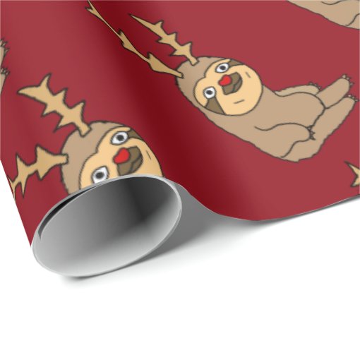 Cute Sloth with Reindeer Antlers Christmas Art Wrapping Paper | Zazzle