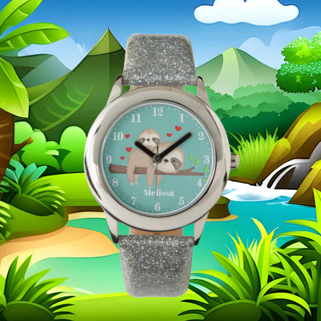 Cute sloths add name girls watch | Zazzle