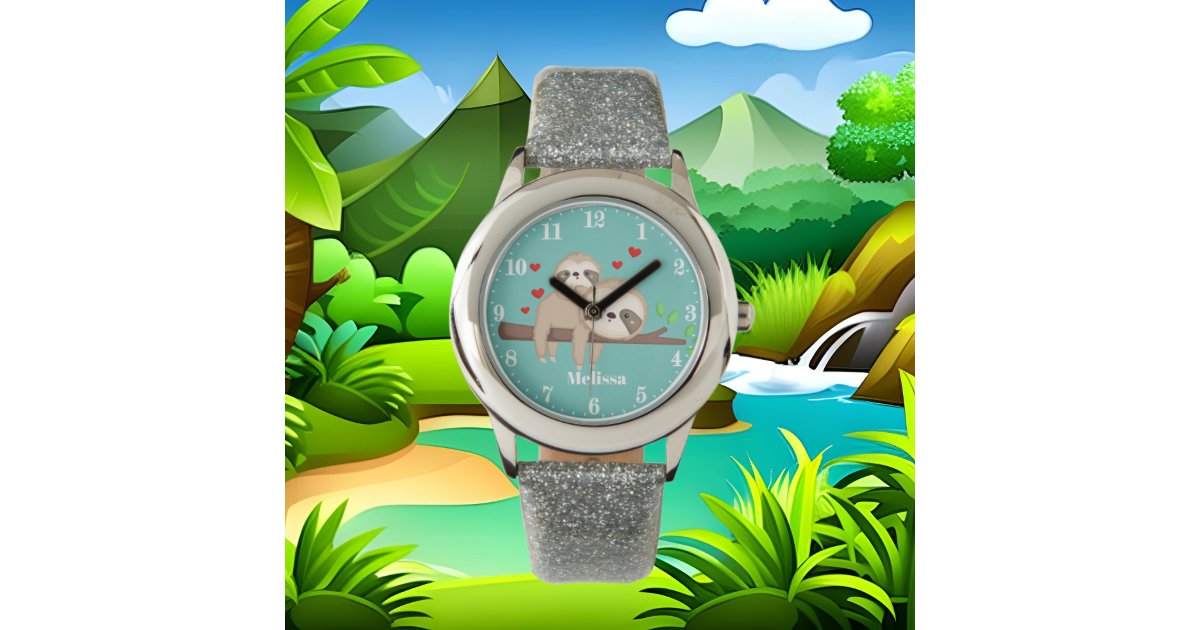 Cute sloths add name girls watch | Zazzle