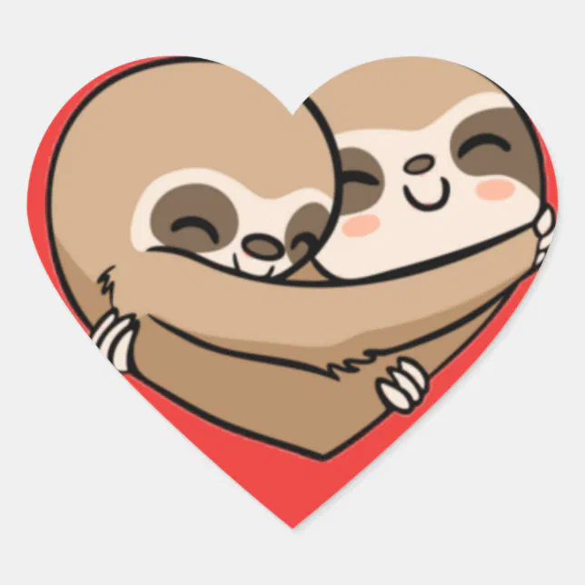 Cute Sloths Hugging Heart Sticker | Zazzle
