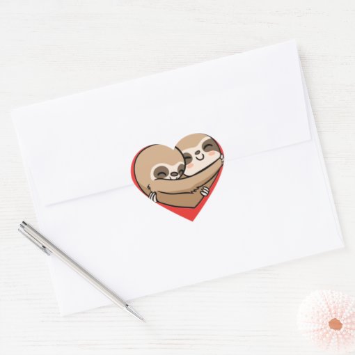 Cute Sloths Hugging Heart Sticker Zazzle