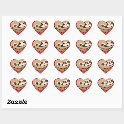 Cute Sloths Hugging Heart Sticker Zazzle