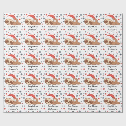 Cute Sloths Merry Sloth-mas Christmas, Custom Name Wrapping Paper | Zazzle