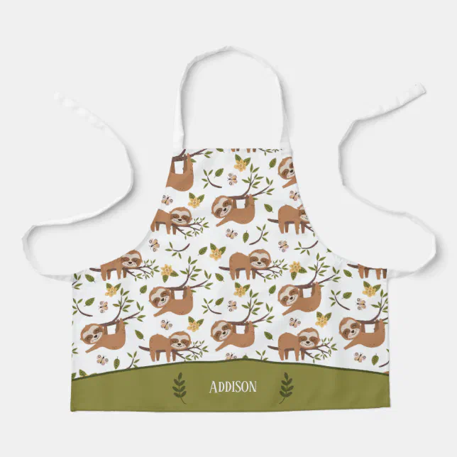Cute Sloths Sleeping on Tree Kid Pattern Kitchen Apron | Zazzle