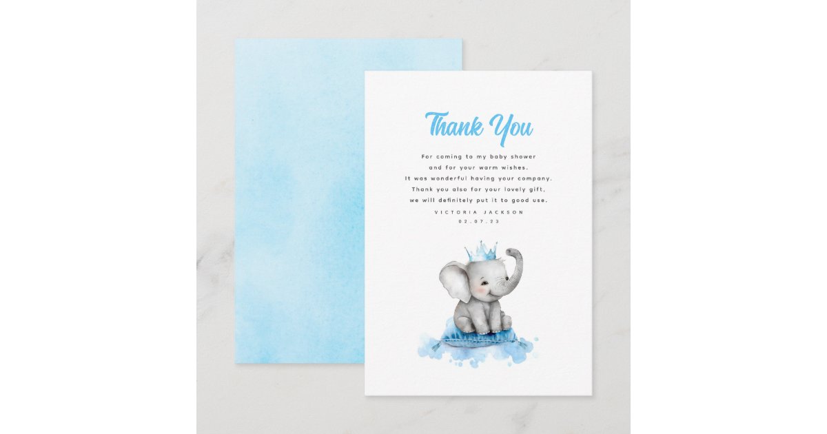 Cute Small Little Baby Elephant Prince Thank You Card | Zazzle