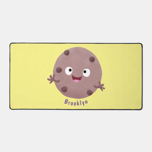 Cute smart chocolate chip cookie cartoon desk mat | Zazzle