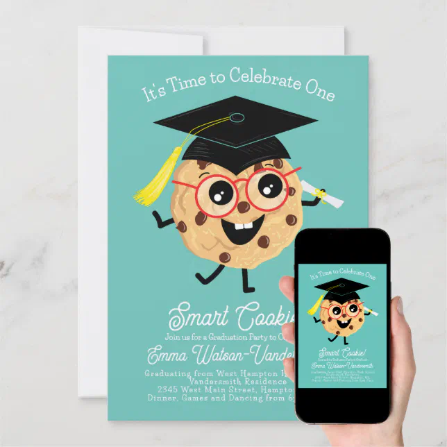 Cute Smart Cookie Graduation Party Cartoon Invitation | Zazzle