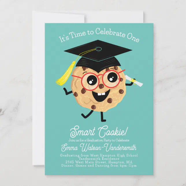 Cute Smart Cookie Graduation Party Cartoon Invitation | Zazzle