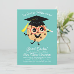 Cute Smart Cookie Graduation Party Cartoon Invitation | Zazzle