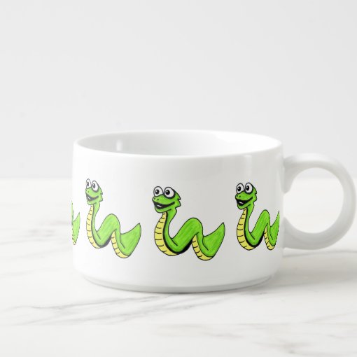 Cute Smiling Cartoon Green Yellow Snake Bowl | Zazzle