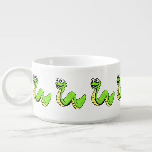 Cute Smiling Cartoon Green Yellow Snake Bowl | Zazzle