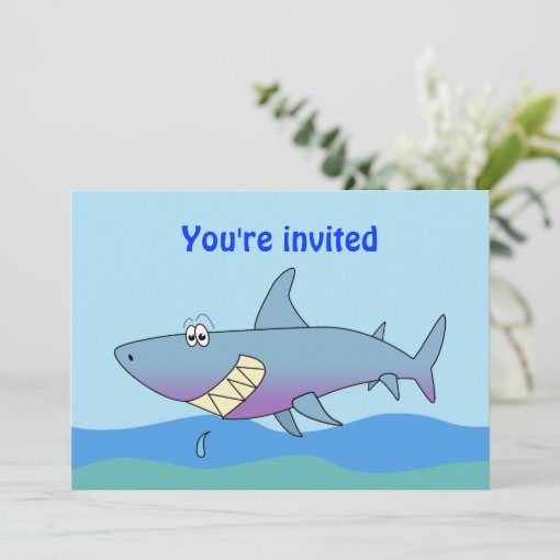 Cute Smiling Cartoon Shark Party Invitations | Zazzle