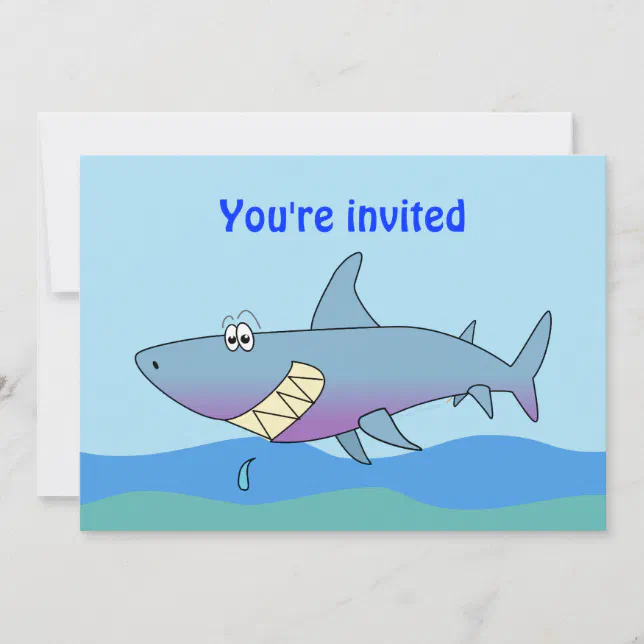 Cute Smiling Cartoon Shark Party Invitations | Zazzle