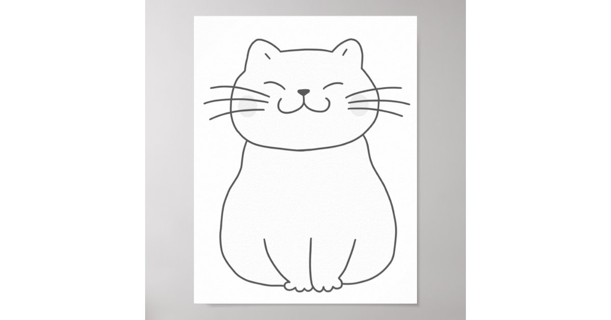 Cute Smiling Cat Coloring Page Worksheet Poster | Zazzle