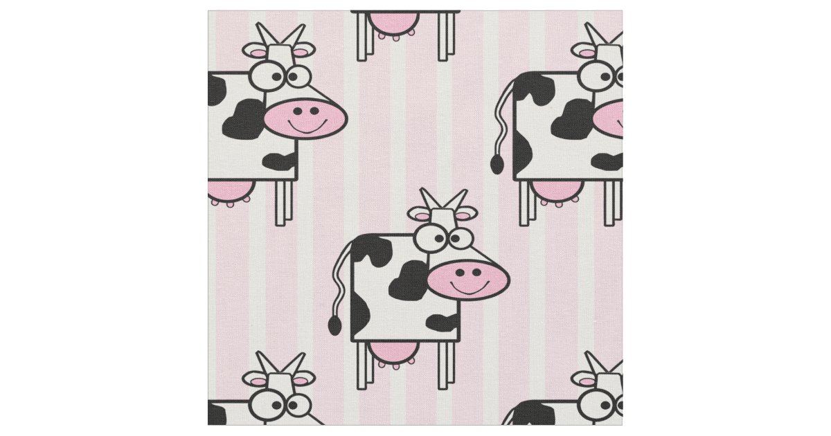 Cute Smiling Cow Animal Print Pattern Fabric | Zazzle