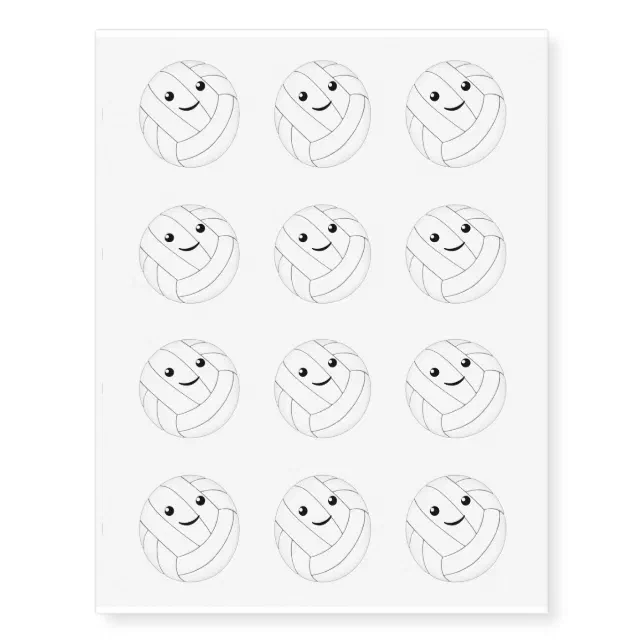 cute smiling kawaii set of 12 volleyball temporary tattoos | Zazzle
