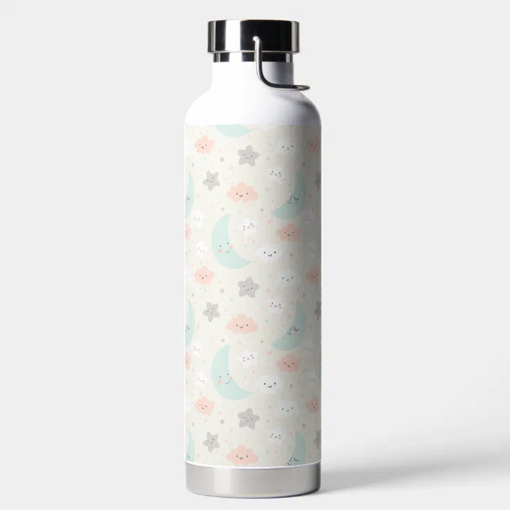 Cute Smiling Pastel Sky Pattern Water Bottle | Zazzle