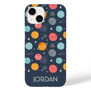 Cute Smiling Planet Pattern Fabric | Zazzle