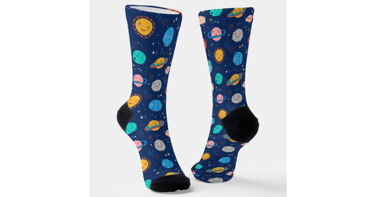 Cute Smiling Planet Pattern Socks | Zazzle