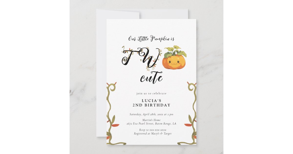Cute Smiling Pumpkin Land 2st Birthday Invitation | Zazzle