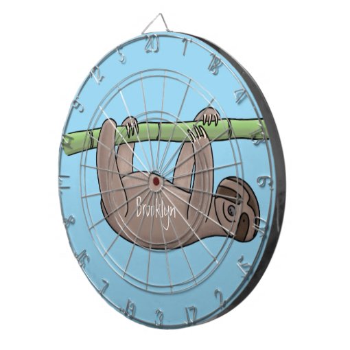 Cute smiling sloth on bamboo cartoon illustration dart board | Zazzle